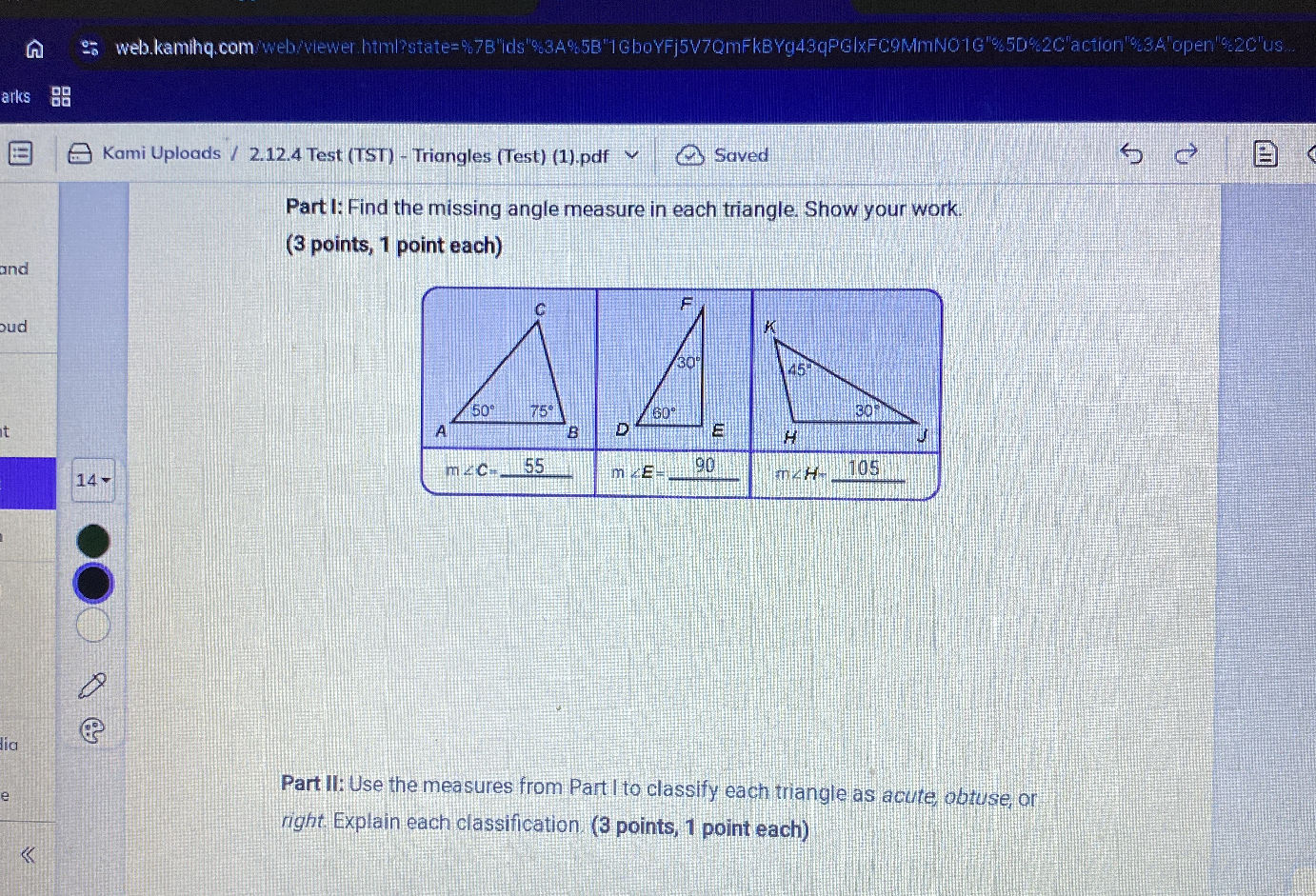 Part I: Find the missing angle measure in | StudyX