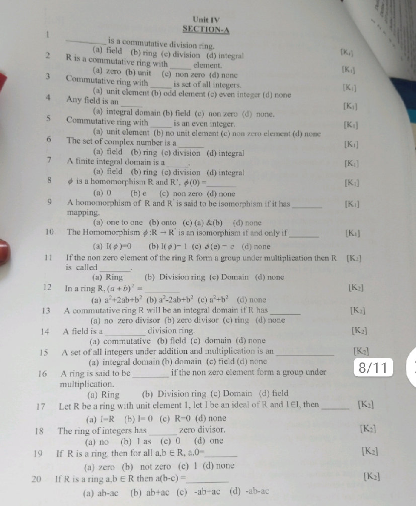 1 ______ is a commutative division ring. (a) | StudyX