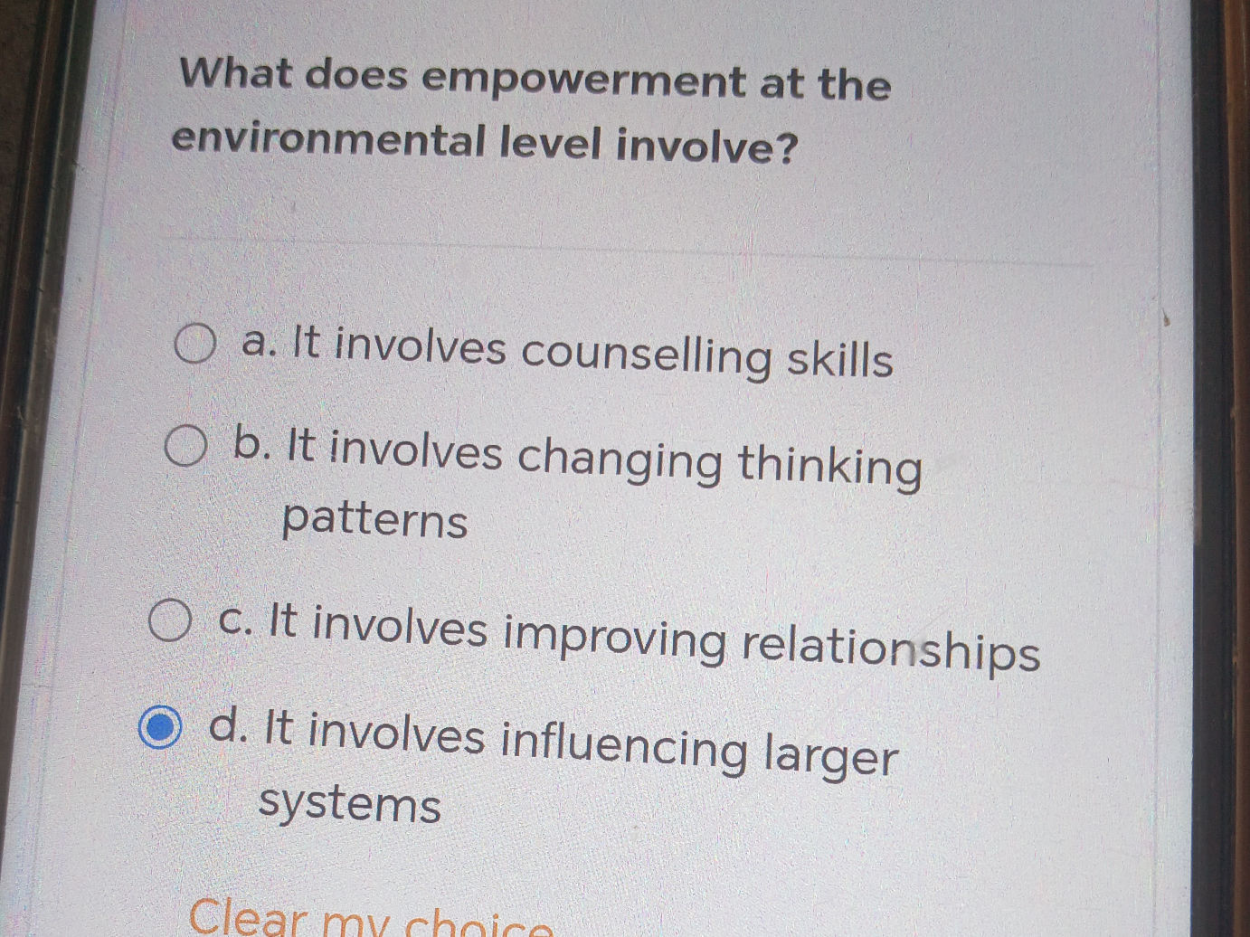 What does empowerment at the environmental | StudyX