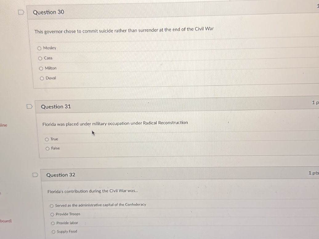 Florida was placed under military occupation | StudyX