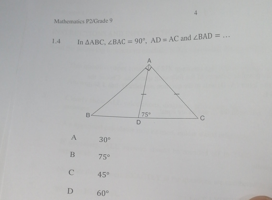 Mathematics P2/Grade 9 1.4 In $ ABC$, $ | StudyX