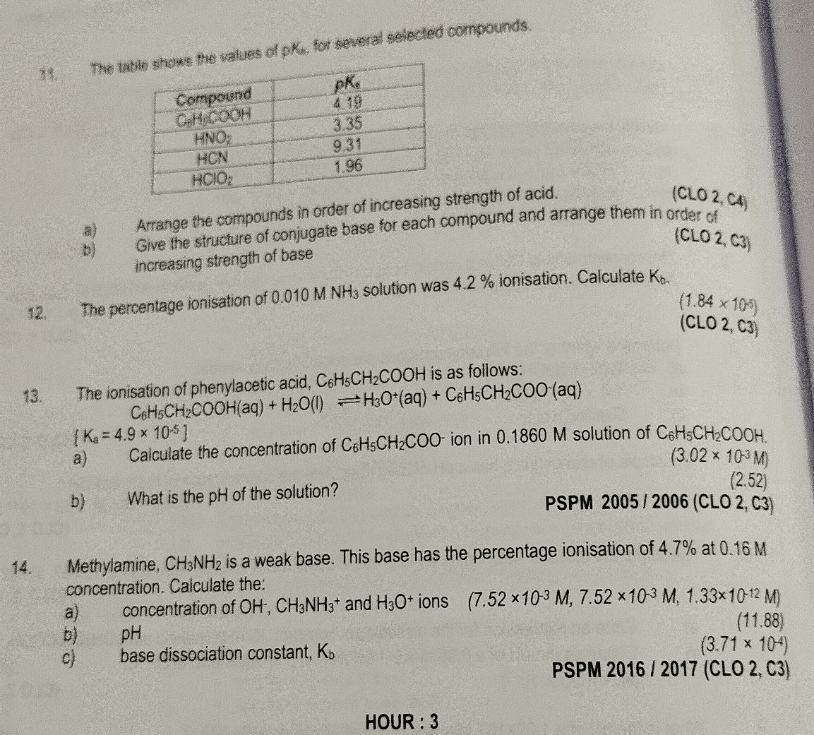 The table shows the values of pKs, for | StudyX