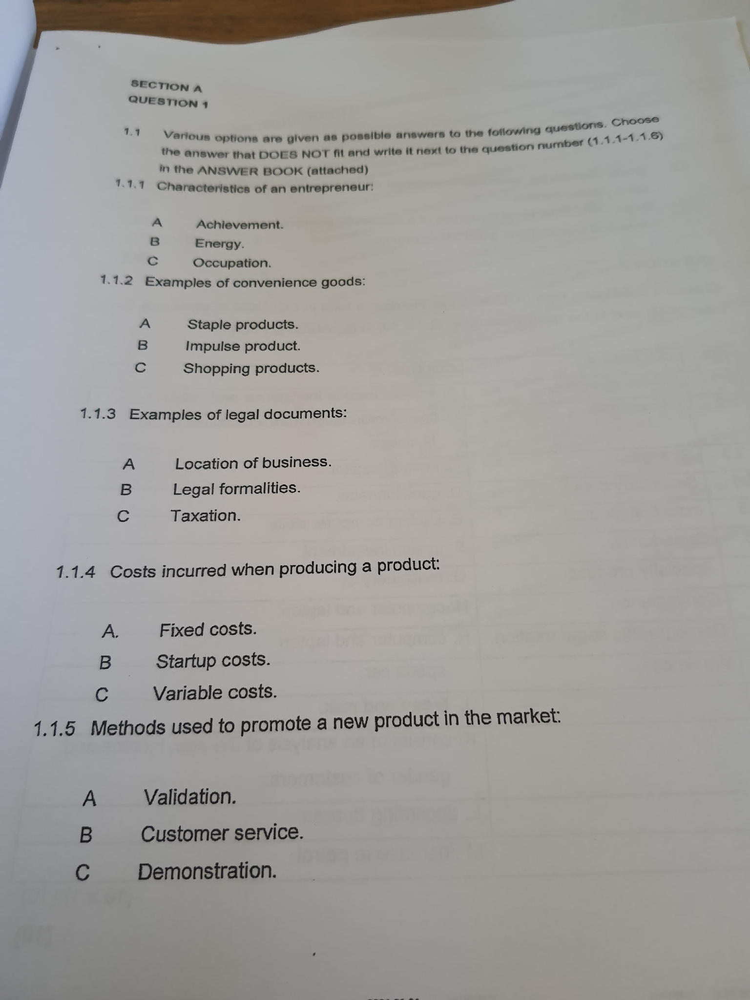 1.1.2 Examples of convenience goods: A | StudyX