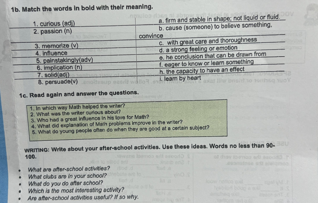 1b. Match the words in bold with their | StudyX