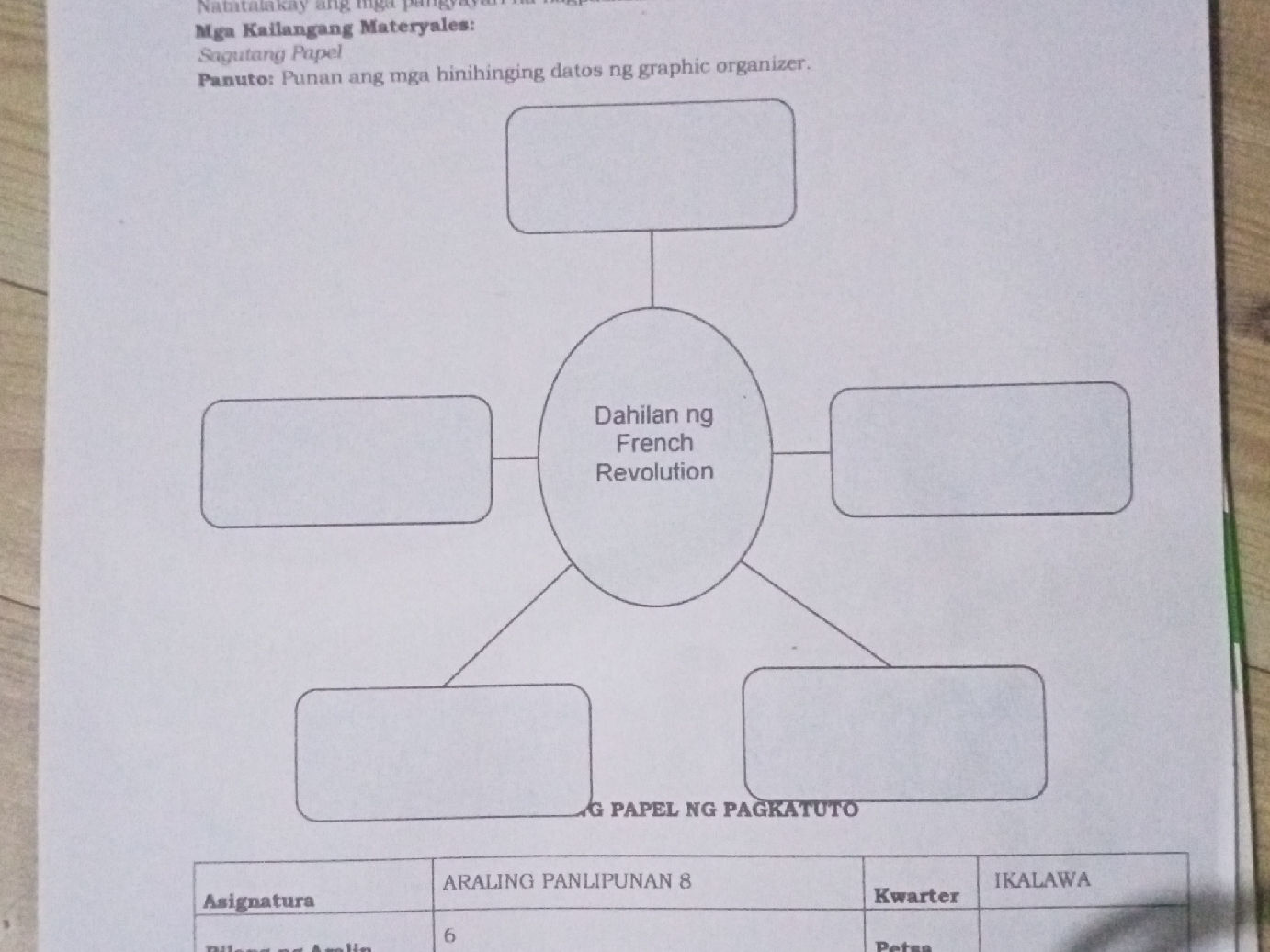 Mga Kailangang Materyales: Sagutang Papel | StudyX