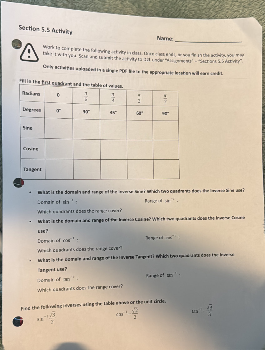 Fill in the first quadrant and the table of | StudyX