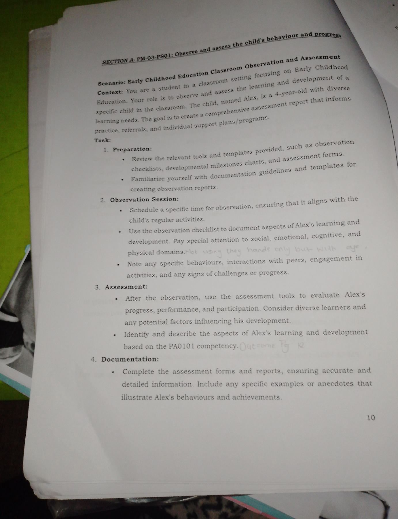SECTION A-PM-03-PS01: Observe and assess the | StudyX