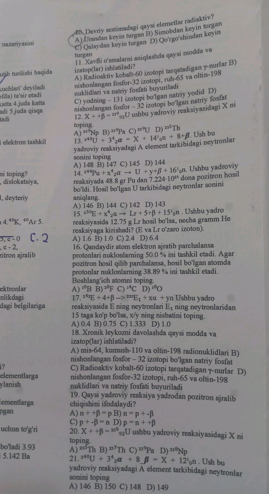 10. Davriy sestimadagi qaysi elemetlar | StudyX