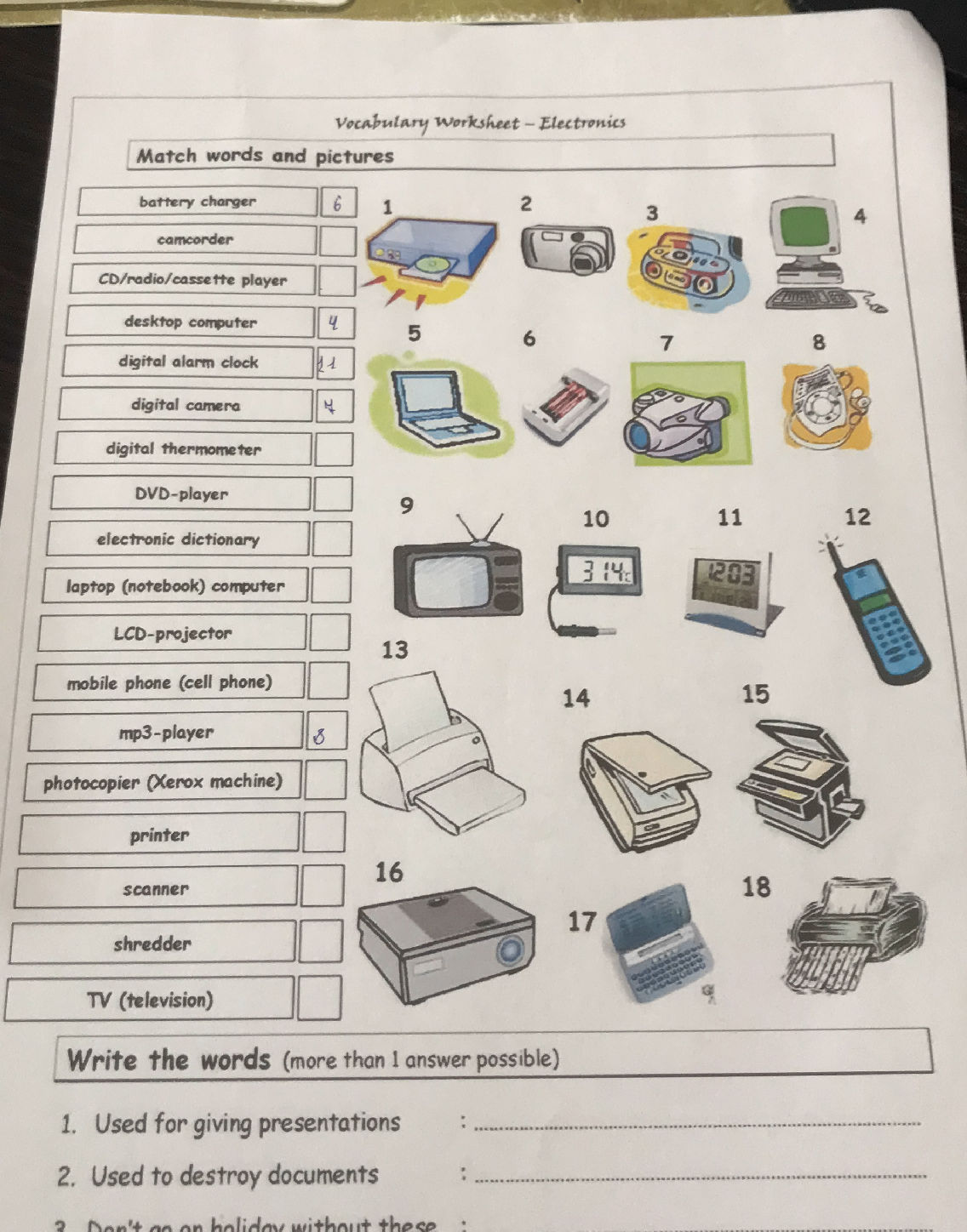 Vocabulary Worksheet - Electronics Match | StudyX
