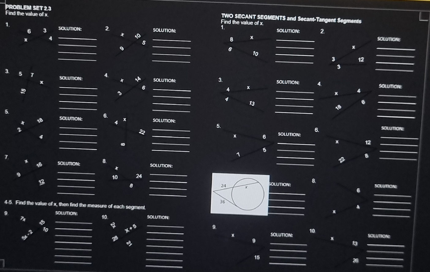 PROBLEM SET 2.3 Find the value of x. 1. | StudyX