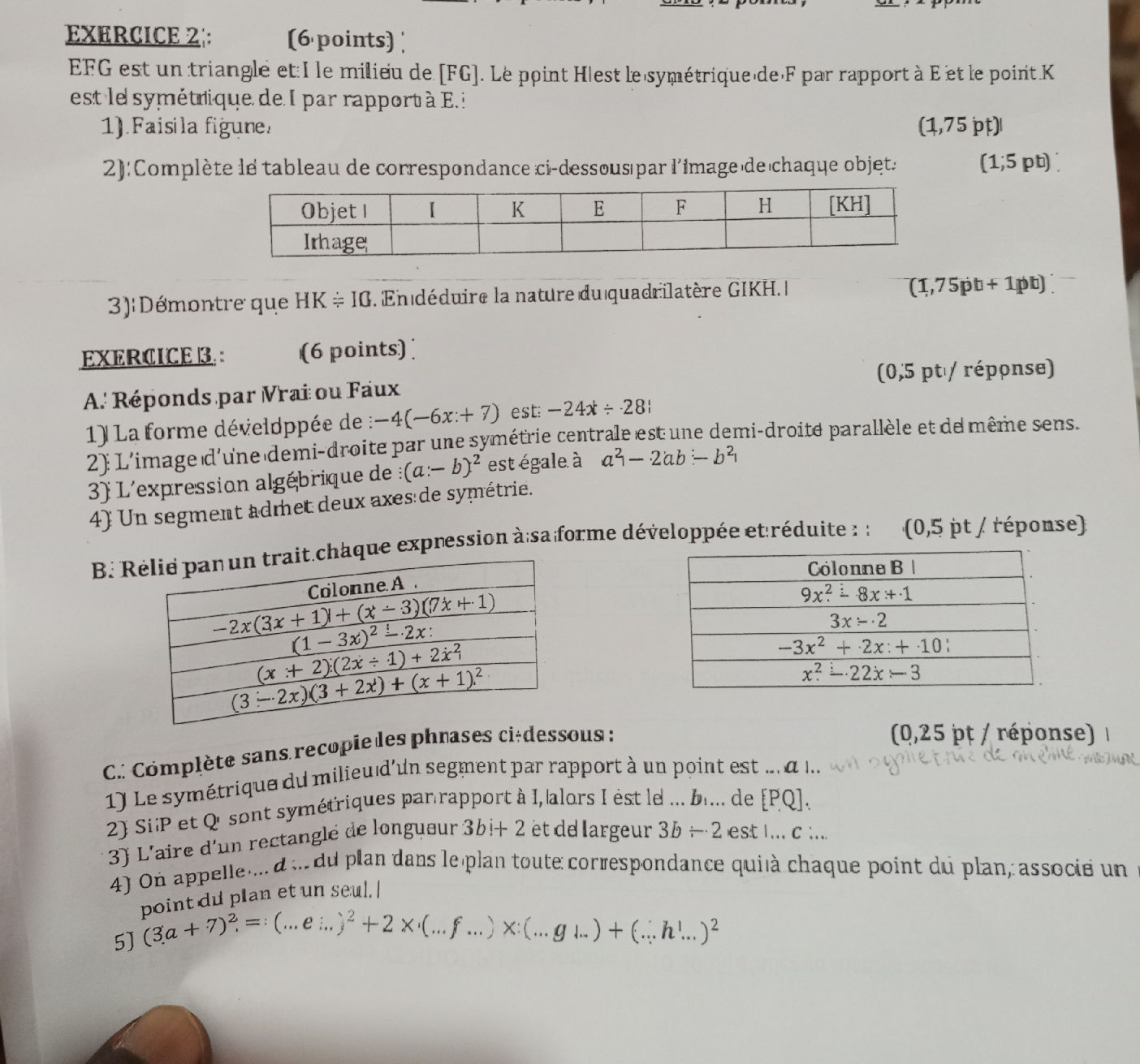 EXERCICE 2: (6 points) EFG est un triangle | StudyX