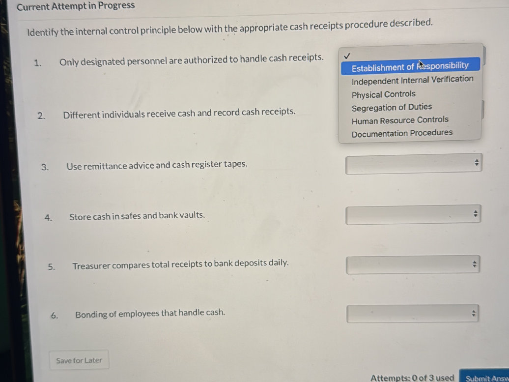 Identify the internal control principle | StudyX