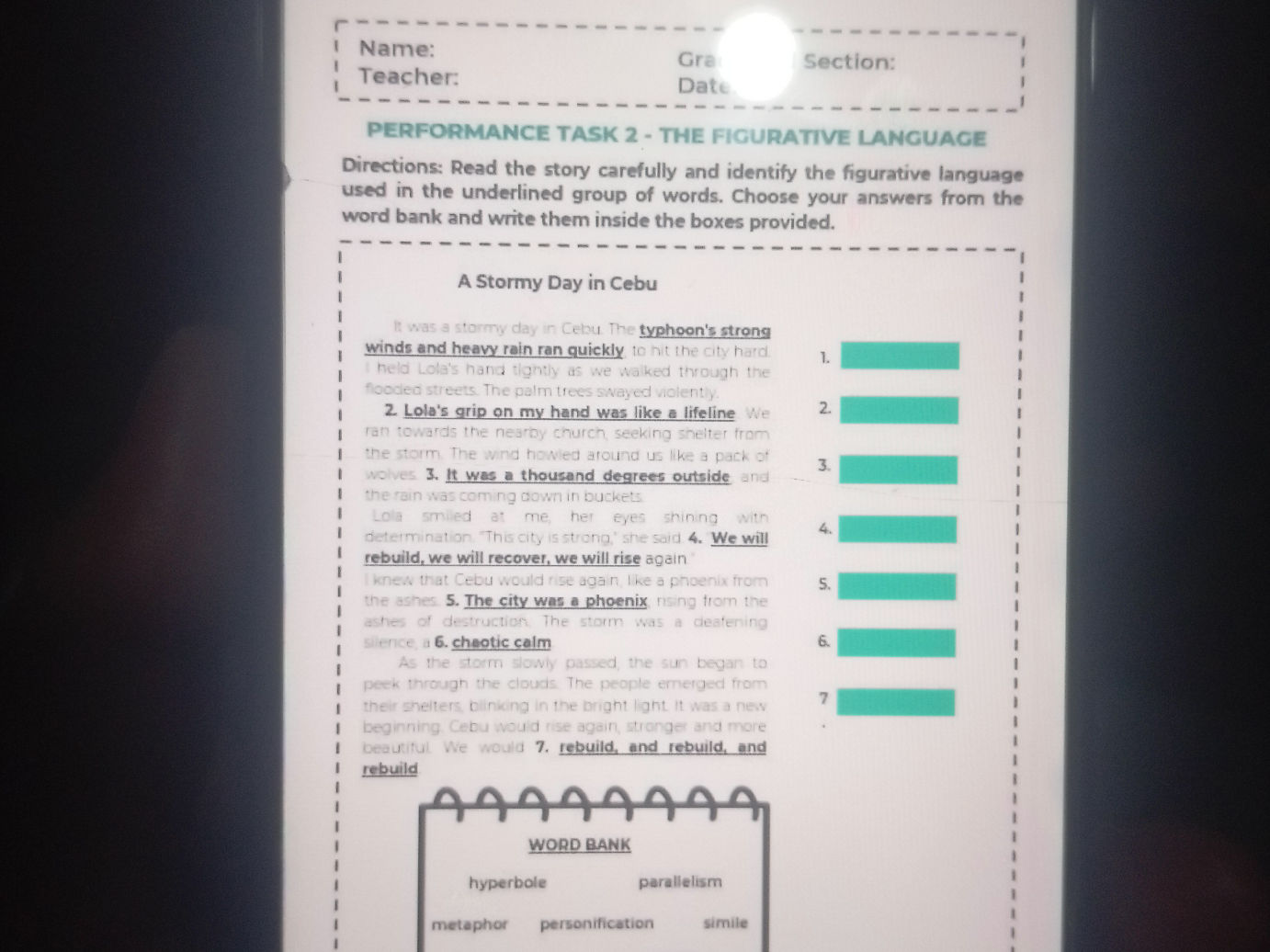 PERFORMANCE TASK 2 - THE FIGURATIVE LANGUAGE | StudyX