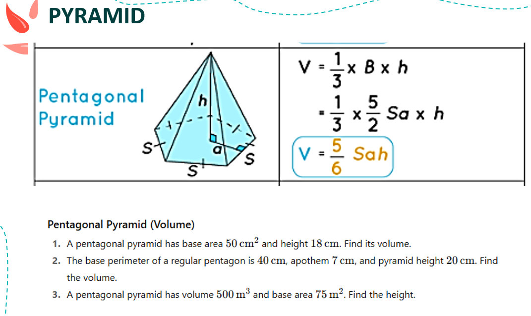 1. A pentagonal pyramid has base area 50 cm² | StudyX