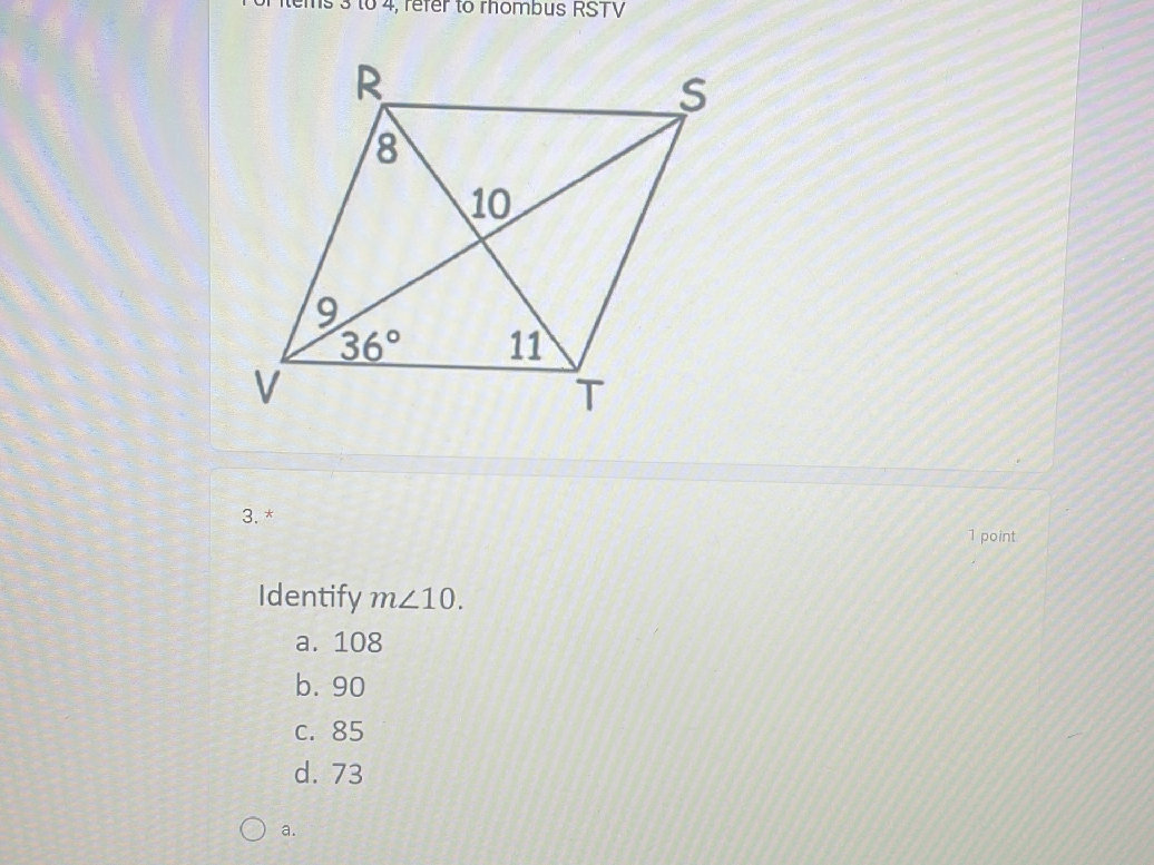 For Items 3 to 4, refer to rhombus RSTV. | StudyX