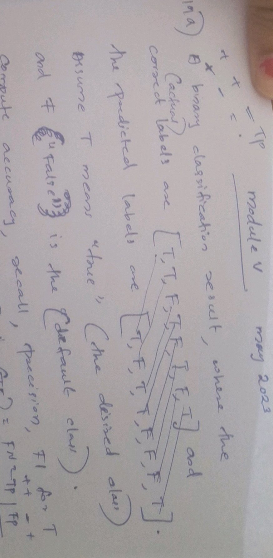 Module V May 2023 * TP = * (a) A binary | StudyX