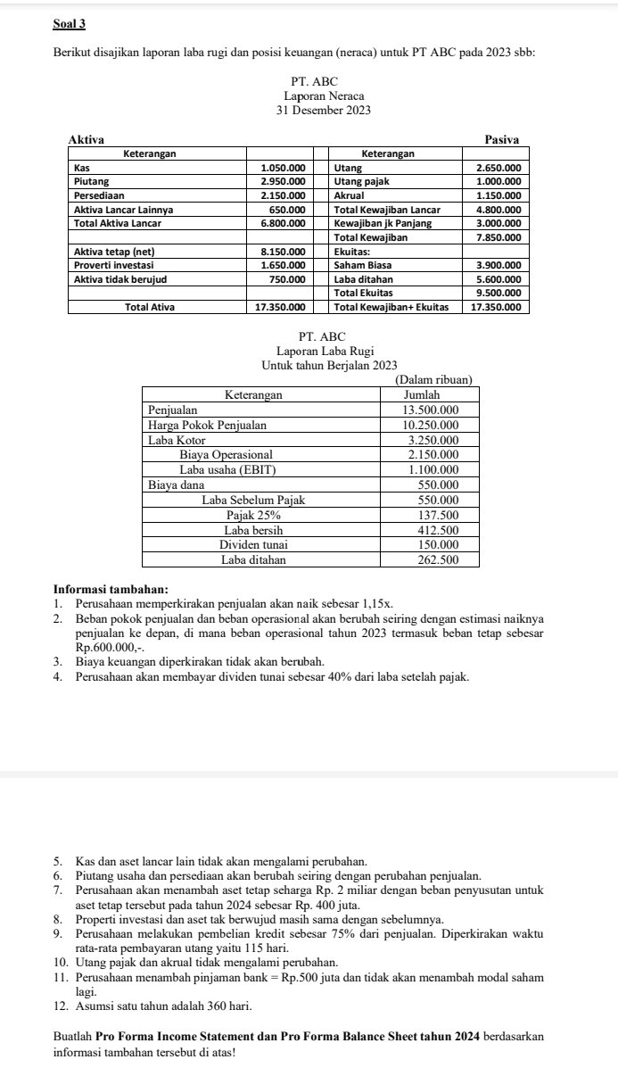 Soal 3 Berikut disajikan laporan laba rugi | StudyX