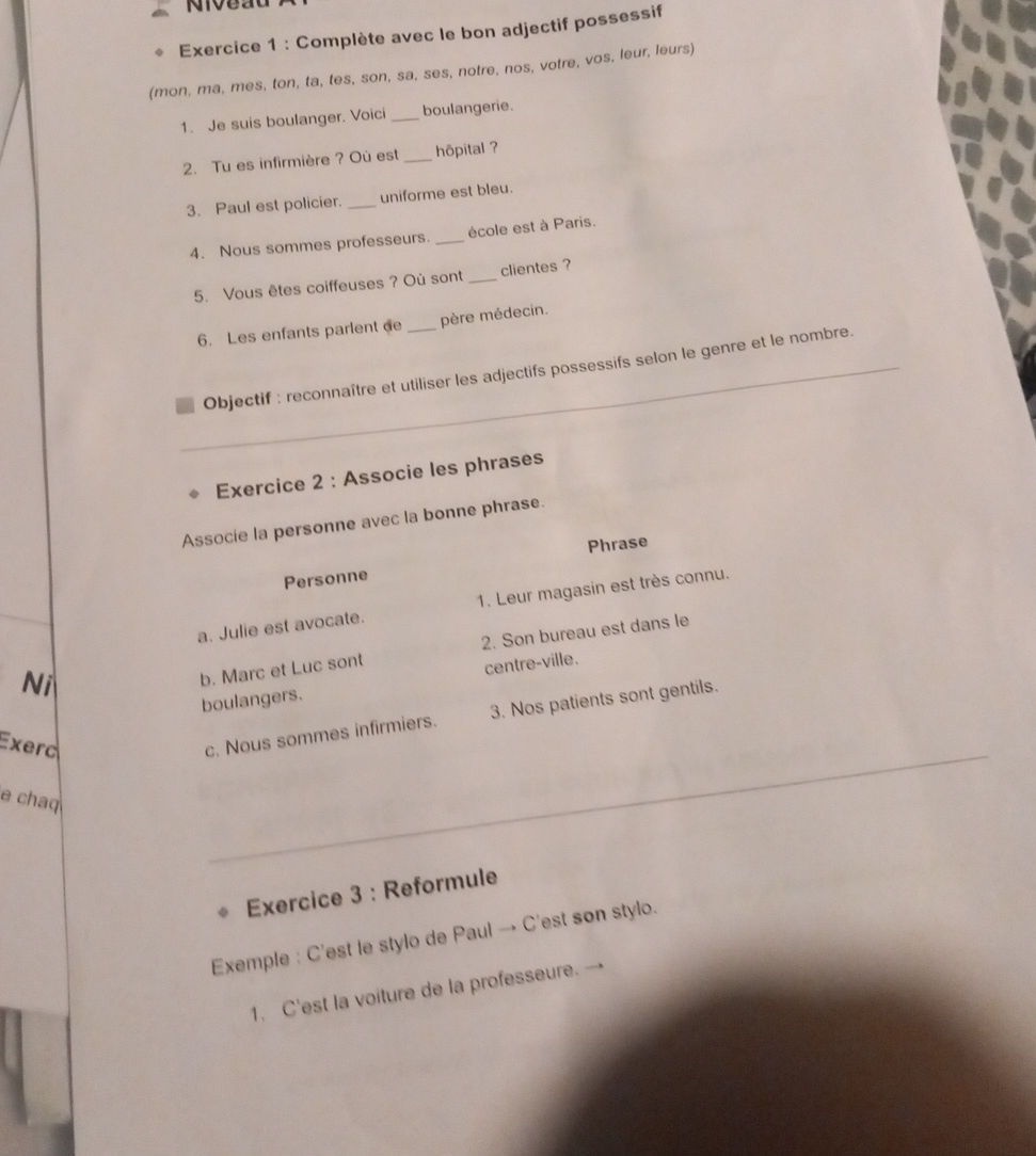 Exercice 1 : Complète avec le bon adjectif | StudyX