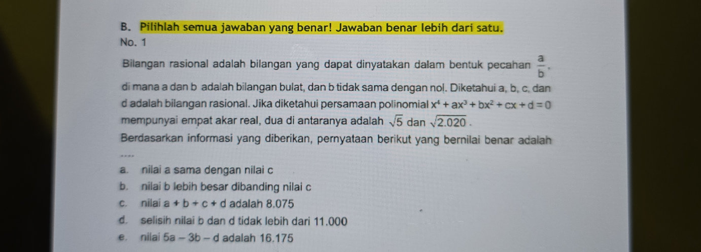 B. Pilihlah semua jawaban yang benar! | StudyX