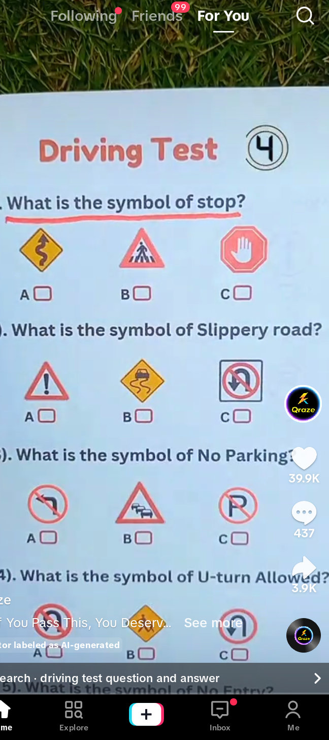 Driving Test 4. What is the symbol of stop? | StudyX