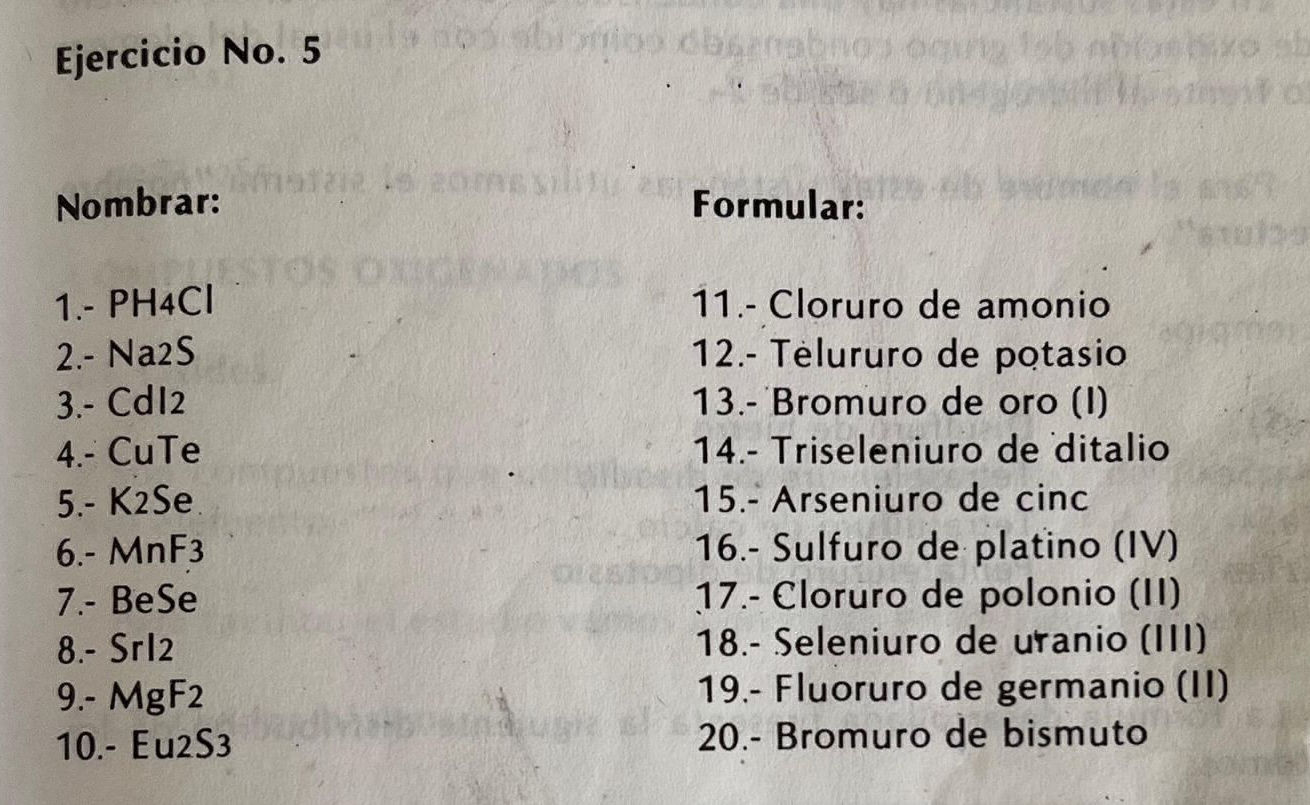 Nombrar: 1.- PH4Cl 2.- Na2S 3.- CdI2 4.- | StudyX