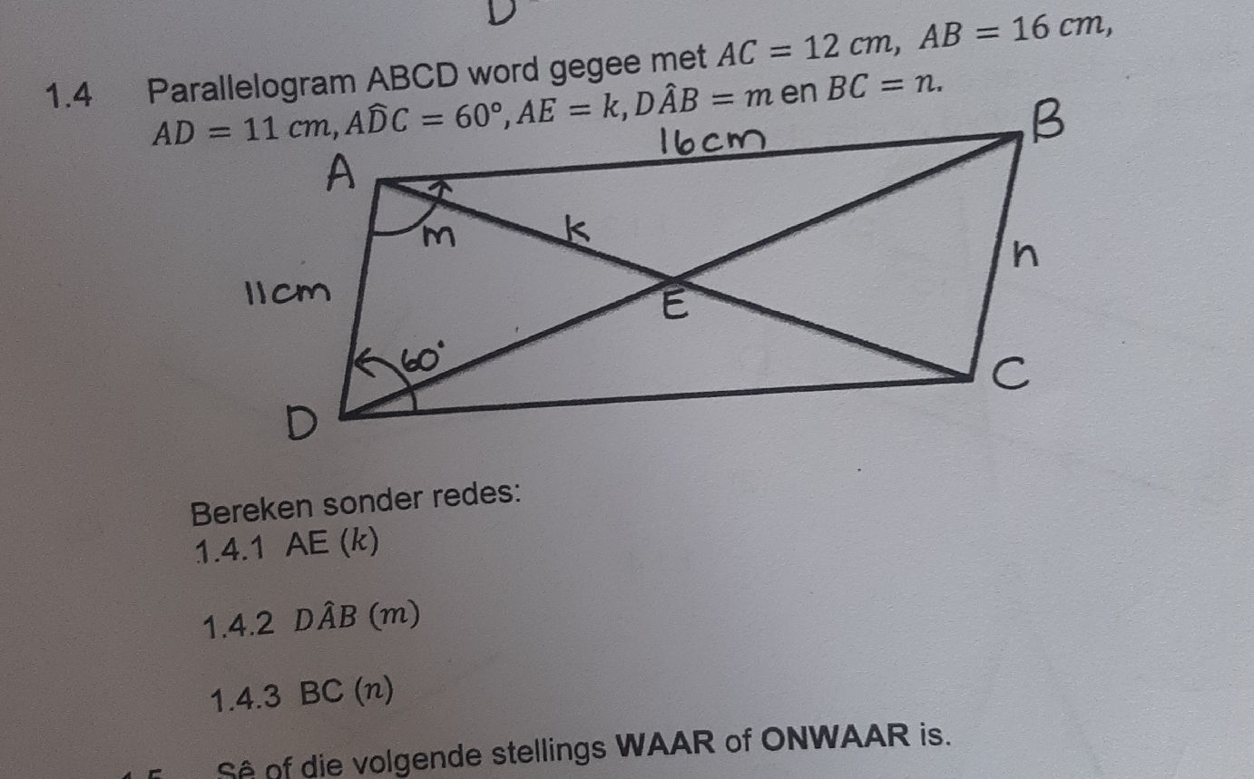 Parallelogram ABCD word gegee met AC = 12 | StudyX