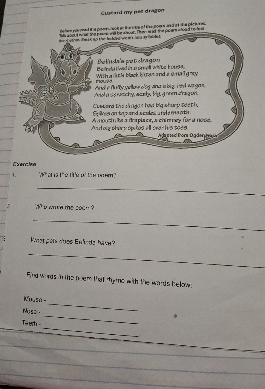 Custard my pet dragon Before you read the | StudyX