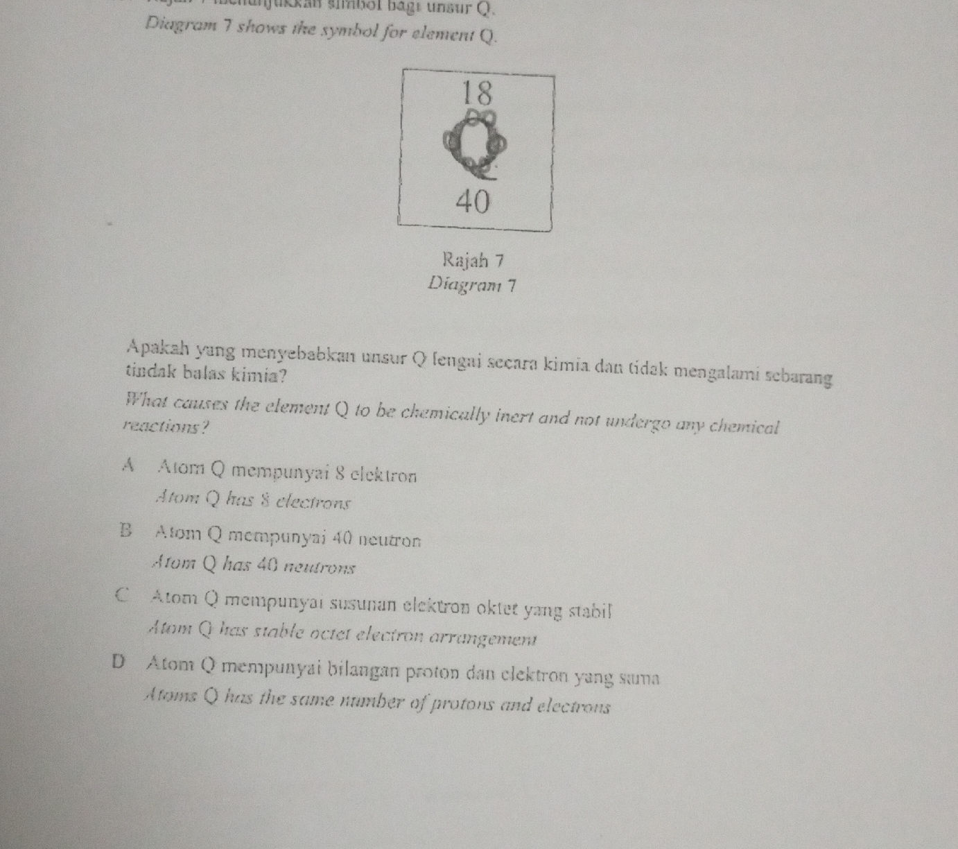 Diagram 7 shows the symbol for element Q. | StudyX