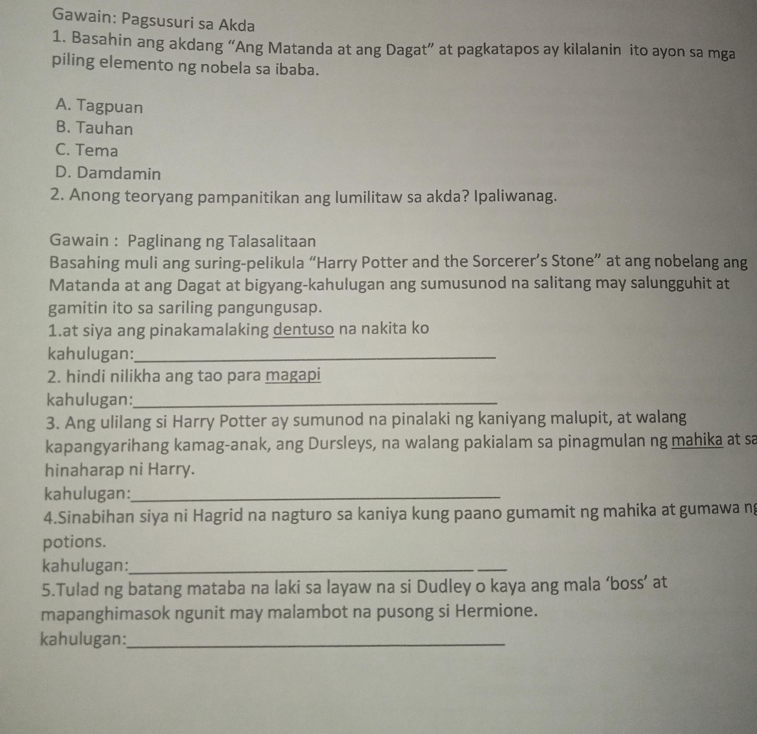 Gawain: Pagsusuri sa Akda 1. Basahin ang | StudyX