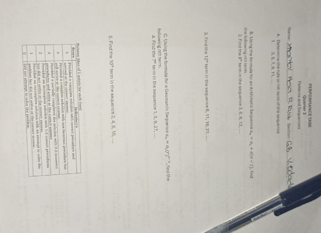 A. Determine the rule or nth term of the | StudyX