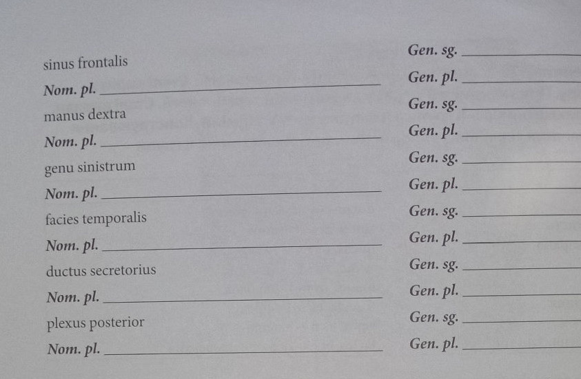 sinus frontalis Nom. pl. ________ manus | StudyX