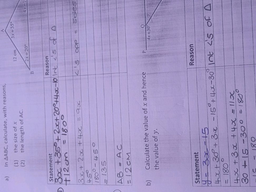 a) In \( ABC\), calculate, with reasons, | StudyX