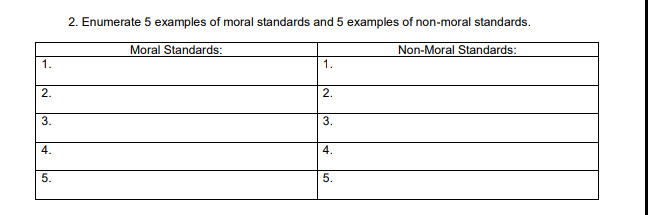 2. Enumerate 5 examples of moral standards | StudyX