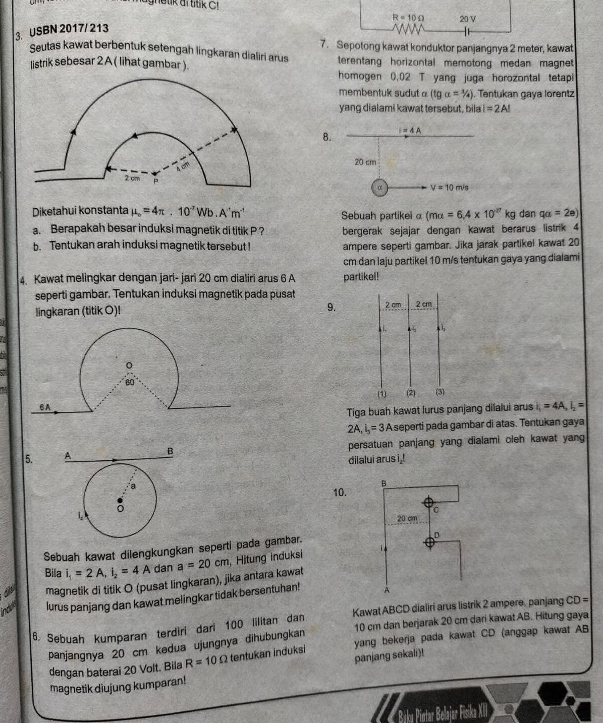 Tiga buah kawat lurus panjang dilalui arus | StudyX