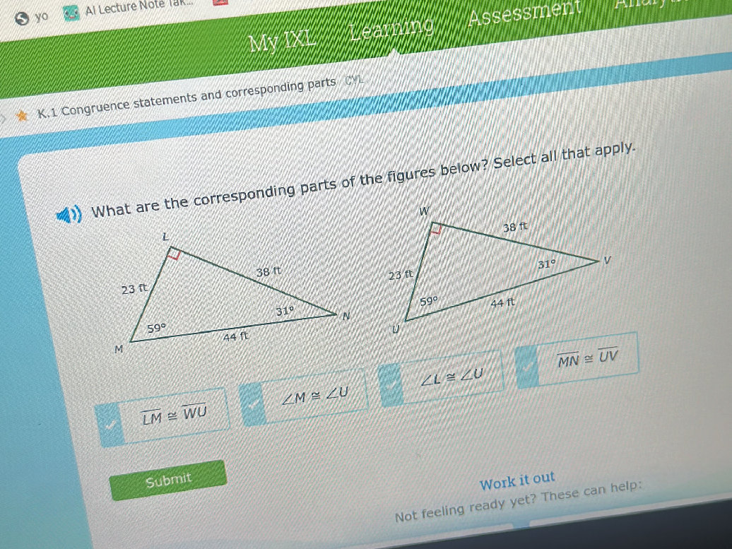 What are the corresponding parts of the | StudyX