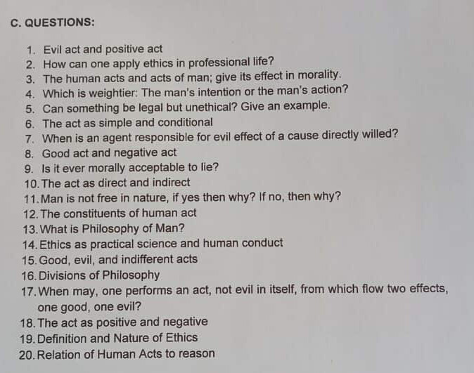 C. QUESTIONS: 1. Evil act and positive act | StudyX