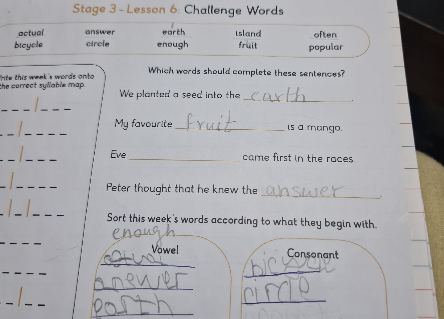 Stage 3 - Lesson 6: Challenge Words Word | StudyX