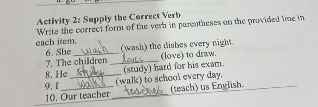 Activity 2: Supply the Correct Verb Write | StudyX