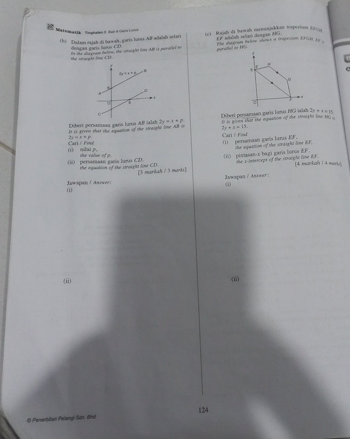 (b) Dalam rajah di bawah, garis lurus AB | StudyX