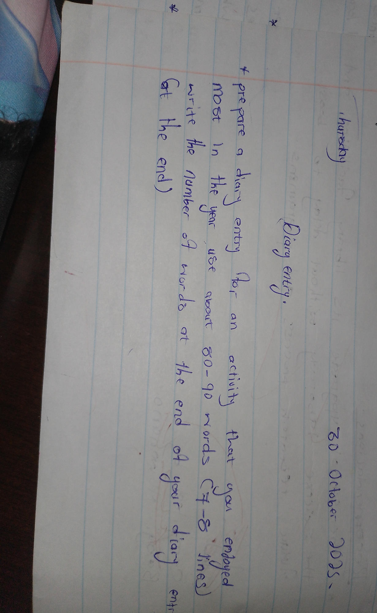 Thursday 30 - October - 2025 - Diary entry. | StudyX