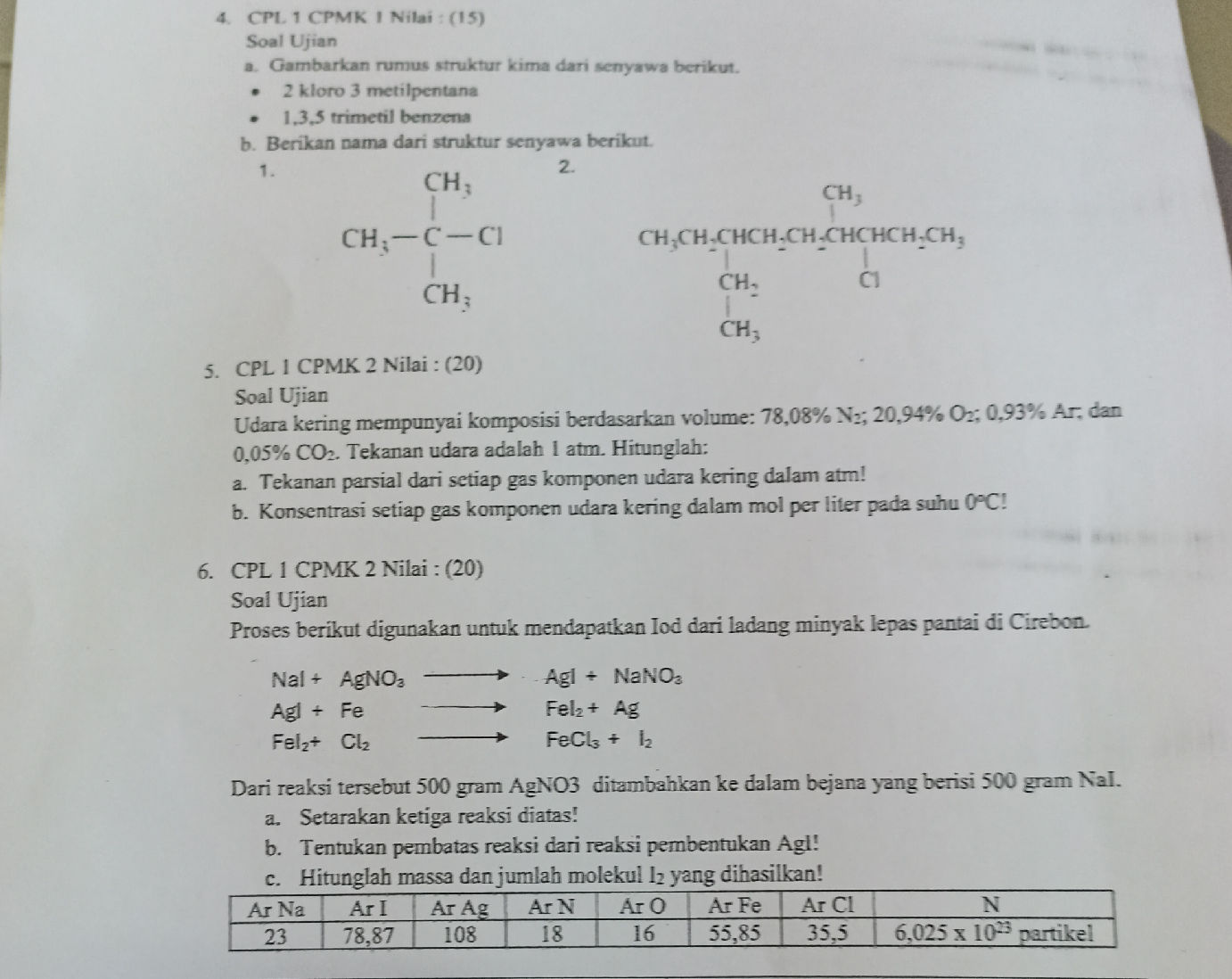 CPL 1 CPMK I Nilai: (15) Soal Ujian a. | StudyX