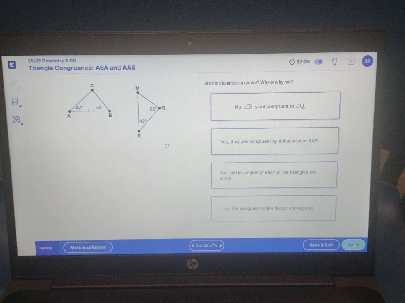 Triangle Congruence: ASA and AAS [Diagram | StudyX