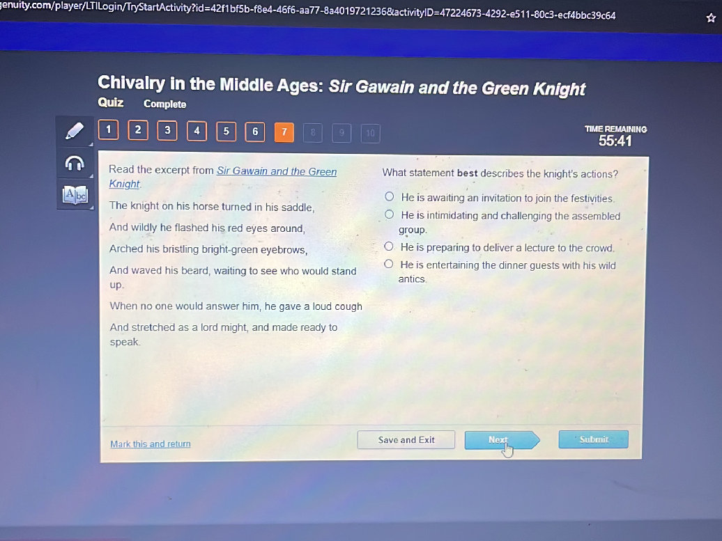 Read the excerpt from Sir Gawain and the | StudyX