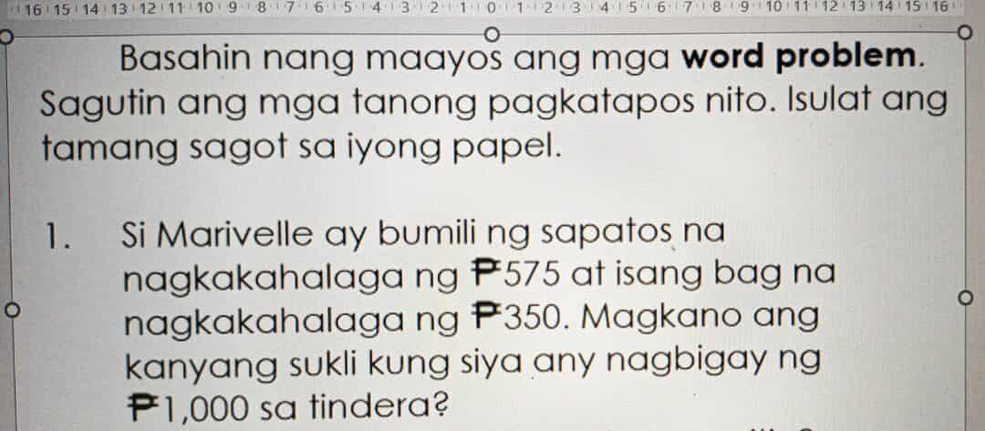 Basahin nang maayos ang mga word problem. | StudyX