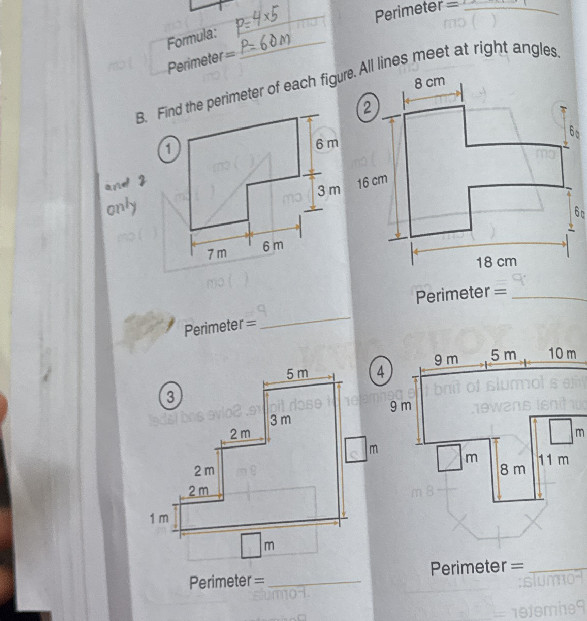 Formula: P=4x5 Perimeter P=60m B. Find the | StudyX