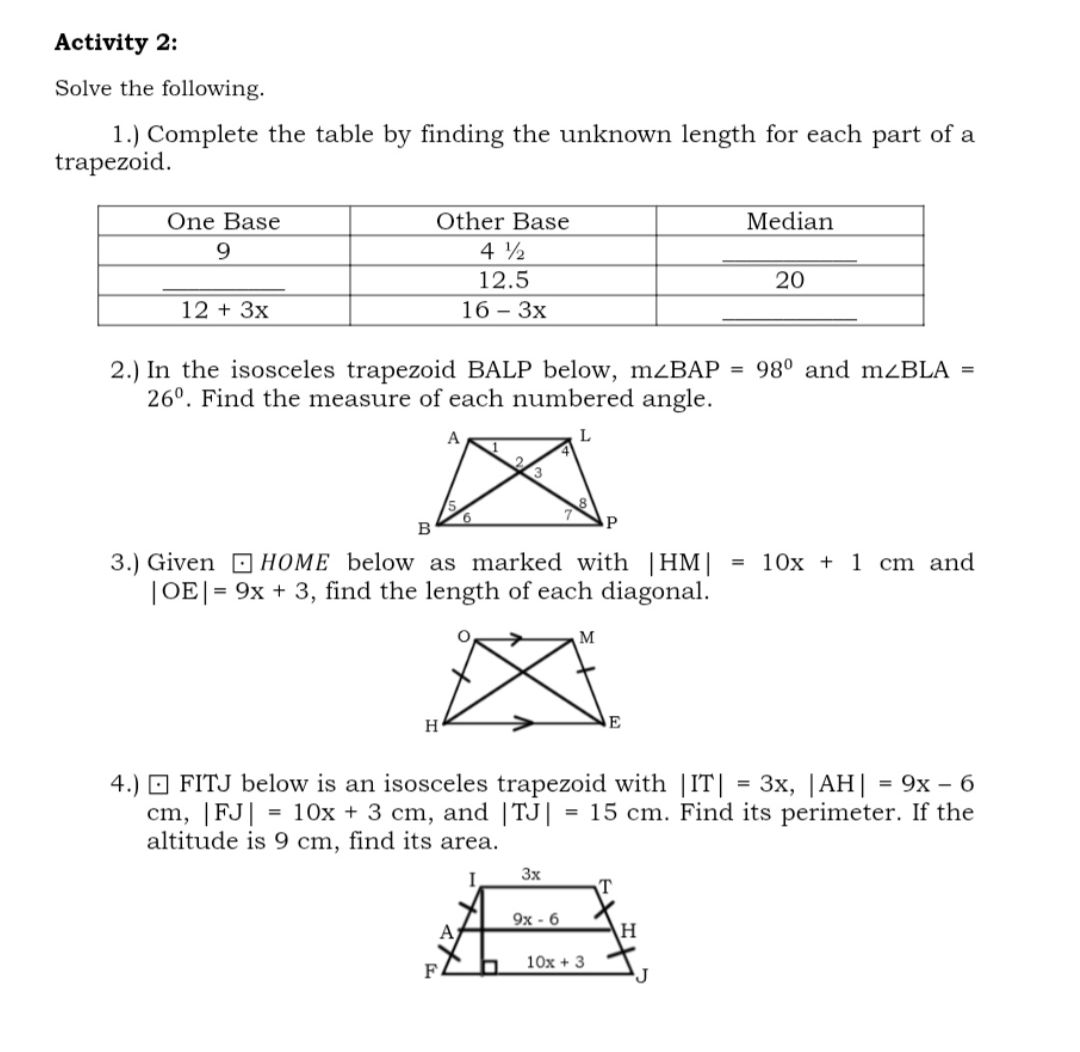 1.) Complete the table by finding the | StudyX