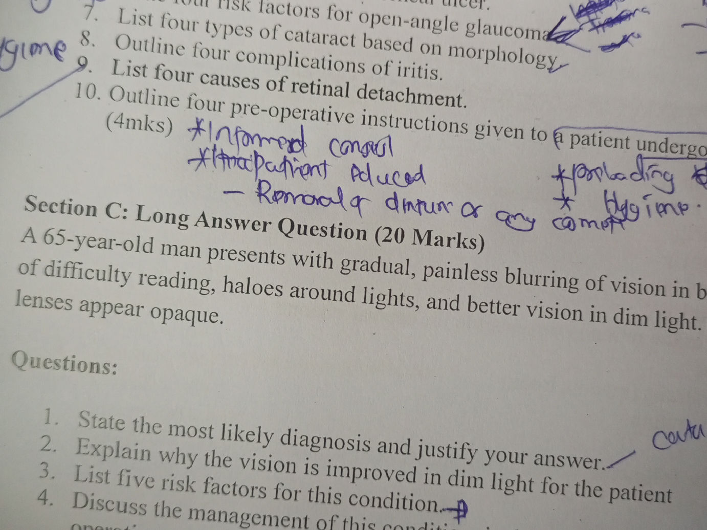 List four types of cataract based on | StudyX