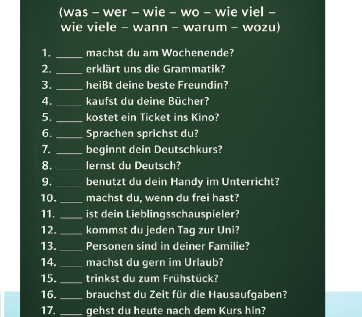 (was – wer – wie – wo – wie viel – wie viele | StudyX
