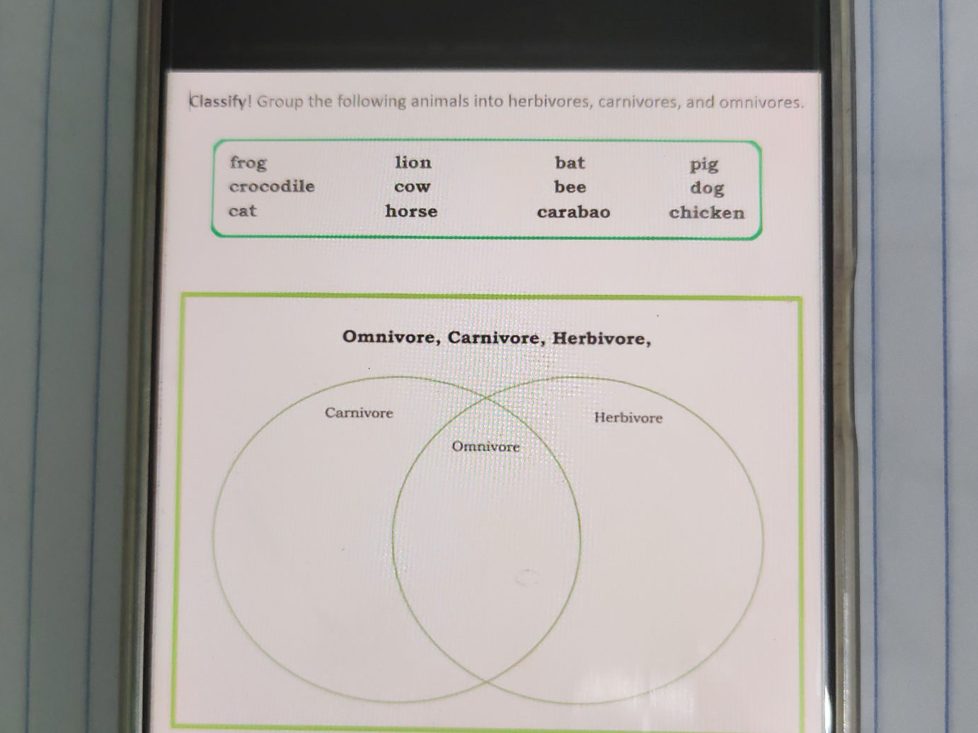Classify! Group the following animals into | StudyX