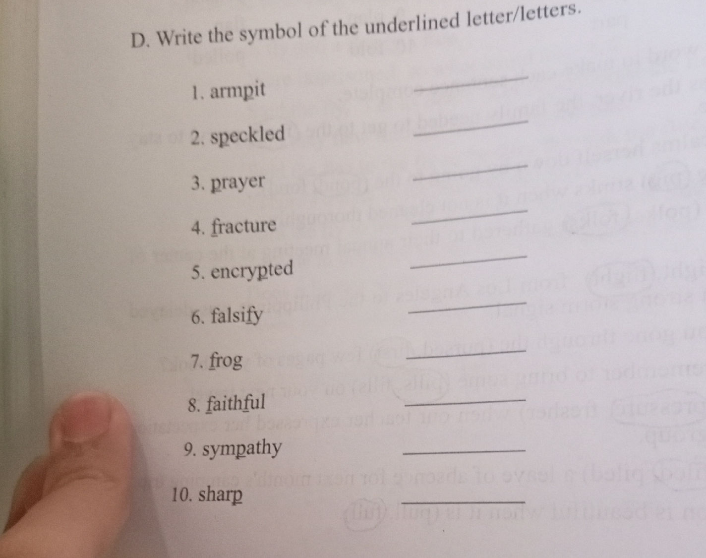 D. Write the symbol of the underlined | StudyX